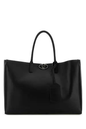 Valentino Garavani Leather Vlogo Shopping Bag - Black