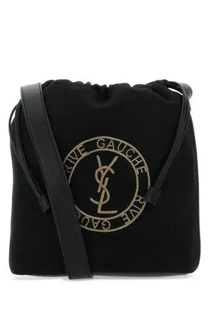 Saint Laurent Fabric Drawstring Bag With Gold Tone Logo - Black
