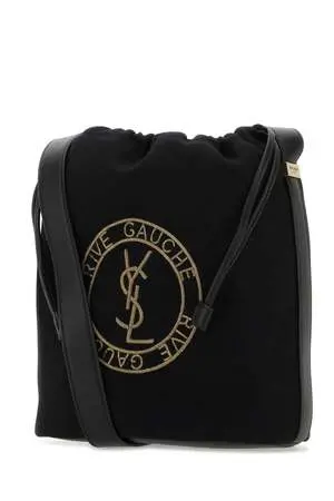 Saint Laurent Fabric Drawstring Bag With Gold Tone Logo