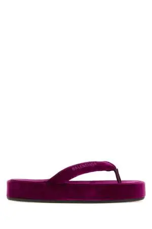 Balenciaga Velvet Jet Lag Thong Slippers - Purple