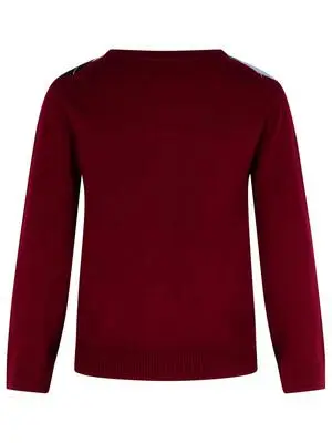 GANNI Burgundy Merino Wool Blend Check Cardigan - Multicolor