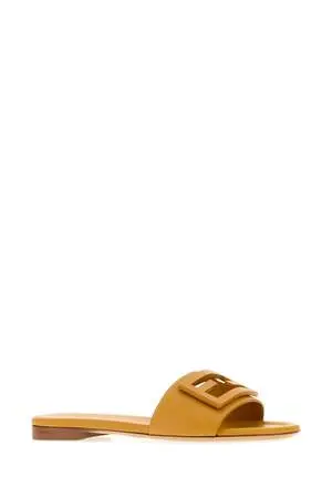 Fendi Mustard Leather Baguette Slippers