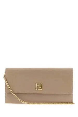 Fendi Dove Grey Leather Ff Wallet - Gray