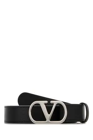 Valentino Garavani Leather Vlogo Belt - Black