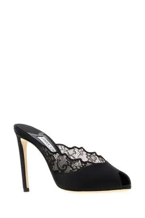 JIMMY CHOO Satin And Lace Brigitte Mules - Black