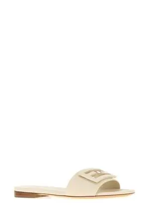 Fendi Ivory Leather Baguette Slippers