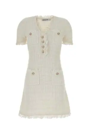 SELF-PORTRAIT Cream Textured Knit Mini Dress - Multicolor