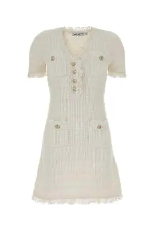 SELF-PORTRAIT White Knit Mini Dress - Multicolor