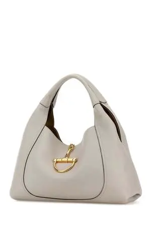 Gucci Light Grey Leather Large Softbit Shoulder Bag