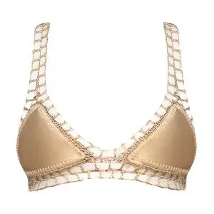 LUXSEA SWIMWEAR Talia Shimmer Crochet Triangle Bikini Top - Gold