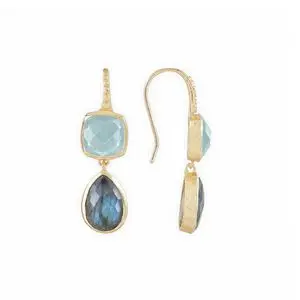 AZUNI LONDON Charis Double Gemstone Earrings - Gold/grey/blue