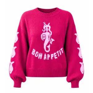 PALM COLLECTIVE Bon Appetit Mermaid Knit Sweater Bright Burgundy - Pink