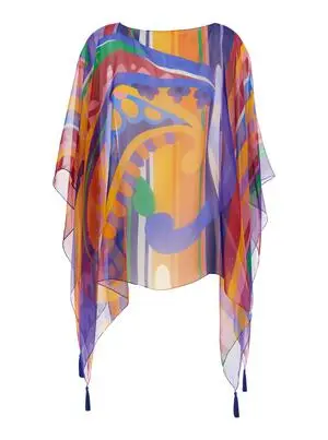 Etro Cape With All-over Print And Tassel Details In Silk For - Multicolor
