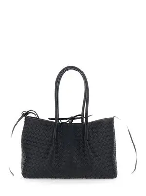 Bottega Veneta Bottega Veneta Women 'Pinacoteca' Black Medium Shoulder Bag With Intreccio Motif In Leather For Women Black