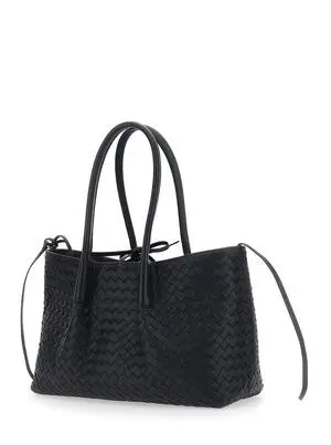 Bottega Veneta Pinacoteca' Medium Shoulder Bag With Intreccio Motif In Leather For - Black