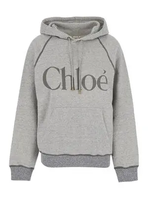 Chloé Grey Sweatshirt With Front Logo Lettering In Cotton Blend - Multicolor