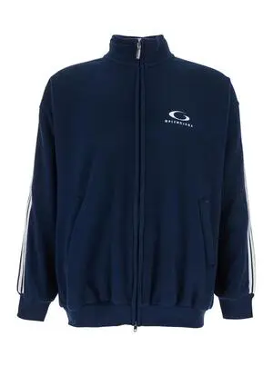 Balenciaga Blue Sweatshirt With Logo Detail On Front And Rear And Striped Detail On The Sleeve In Tech Fabric - Multicolor