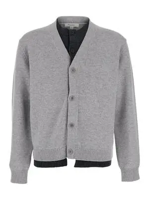 JW Anderson Grey Cardigan With V-neck And Layered Design In Fabric - Gray
