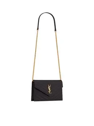 Saint Laurent Classic Cassandre Chain Envelope Clutch In Grain De Poudre Leather - Black