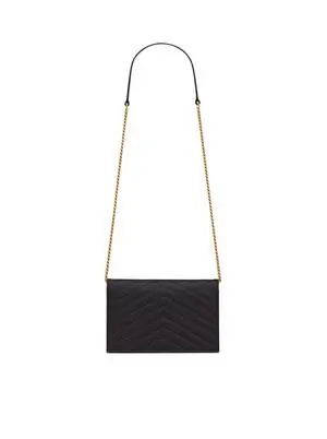 Saint Laurent Classic Cassandre Chain Envelope Clutch In Grain De Poudre Leather - Black
