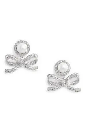 SELF-PORTRAIT Pearl Bow Dangle Earrings - Silver
