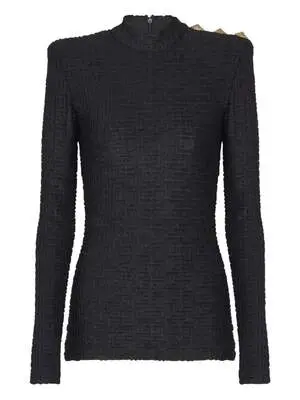 Balmain Ls Bouclette Monogrammed Top - Black