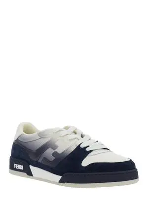 Fendi Match' Blue Low Top Sneaker With Side Ff Logo And Worn Effect In Suede
