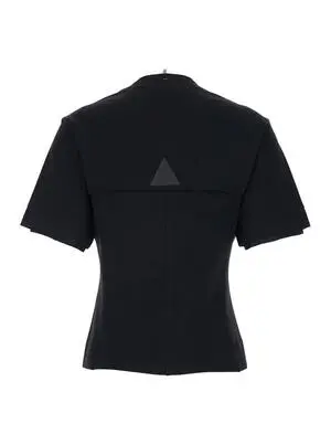 Moncler Crew Neck T-shirt With Logo On Front And Back In Tech Fabric Black - Multicolor