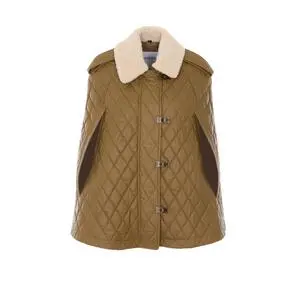 Burberry Heath Quilted Cape With Shearling Neck