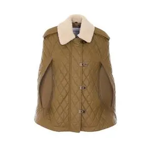 Burberry Heath Quilted Cape With Shearling Neck