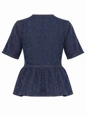 GANNI Organic Cotton Peplum Blouse - Blue