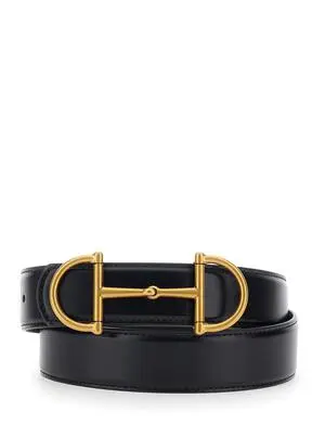 Gucci Reversible Belt With Horsebit On The Front In Leather For - Black