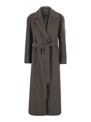 Max Mara S 'luna' Brown Single-breasted Coat With Classic Lapels And Belt On The Front In Wool - Multicolor