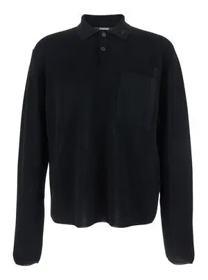 Jacquemus Black Polo Shirt With Tone-on-tone Logo On Front In Cotton Knit - Multicolor