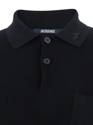 Jacquemus Black Polo Shirt With Tone-on-tone Logo On Front In Cotton Knit - Multicolor