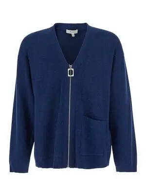 JW Anderson Blue Cardigan With V Neck And And Front Zip Closure In Wool Blend - Multicolor