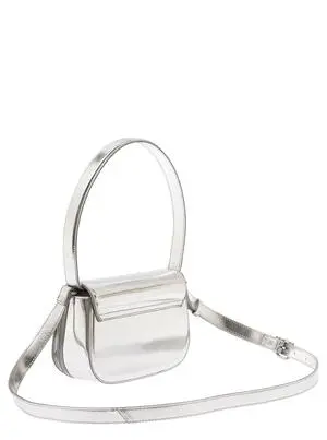 DIESEL® 1dr' Shoulder Bag With Oval D Patch In Laminated Leather For - Silver