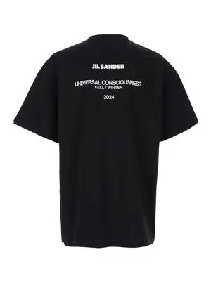 JIL SANDER Black Double-layers T-shirt In Cotton