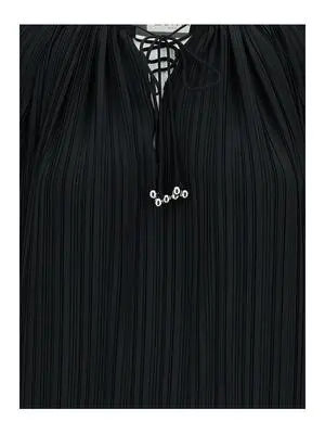 LANVIN Long Sleeve Pleated Blouse Open Neck - Multicolor