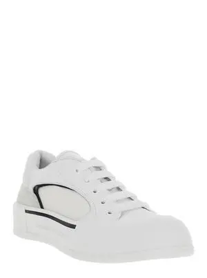 Alexander McQueen Cruis' White Low Top Sneakers With Logo Detail In Leather And Fabric - Multicolor