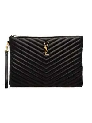 Saint Laurent Cassandre Matelassé Leather Tablet Pouch - Black