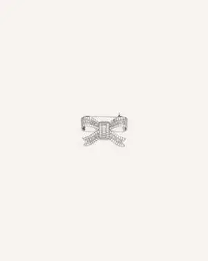SELF-PORTRAIT Crystal Bow Brooch - Silver