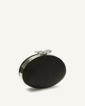 SELF-PORTRAIT Oval Satin Clutch - Black