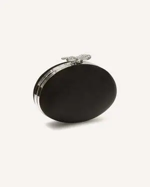 SELF-PORTRAIT Oval Satin Clutch - Black