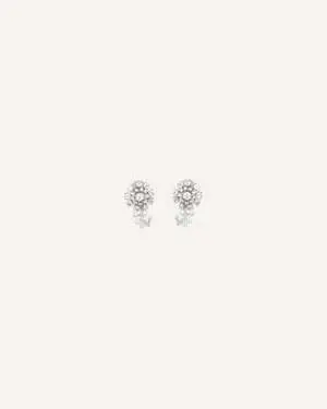 SELF-PORTRAIT Crystal Flower Earrings - Silver