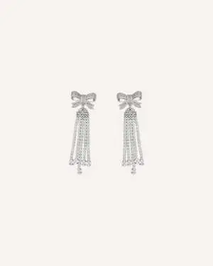 SELF-PORTRAIT Crystal Bow Drop Earrings - Silver