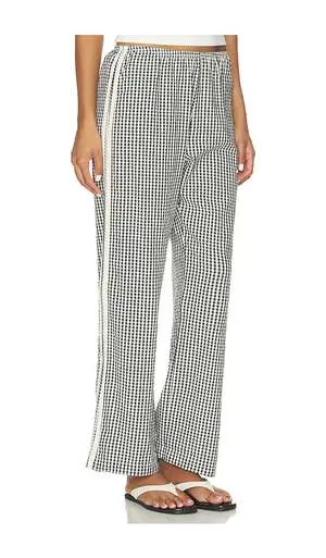 Donni. The Cotton Gingham Stripe Crop Pant In Black