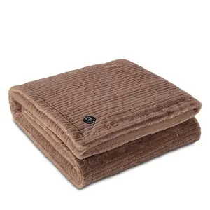 BROOKSTONE Fine Lines Faux Fur Heated Blanket - Brown