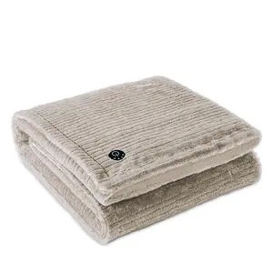 BROOKSTONE Fine Lines Faux Fur Heated Blanket - Ivory