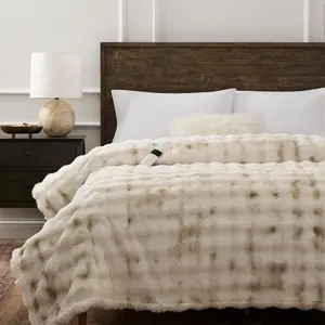 BROOKSTONE Bubble Faux Fur Heated Blanket, King